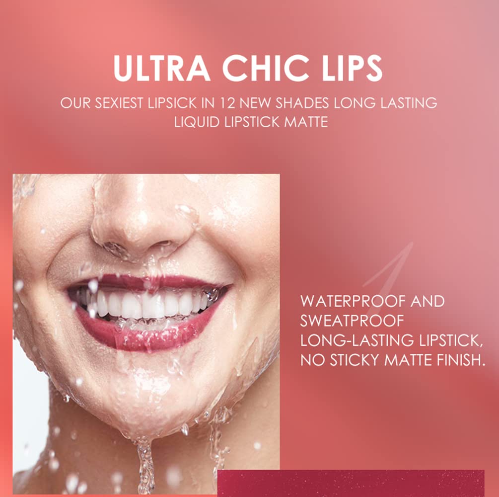 URQT 12pcs Lip Liner and Lipstick Makeup Set, 6 Velvety Matte Liquid Lipsticks + 6 Matching Smooth Lip Liner One Step Lips Makeup Kits Waterproof Long Lasting Matte Lipstick Gift Set (Set B, 12)