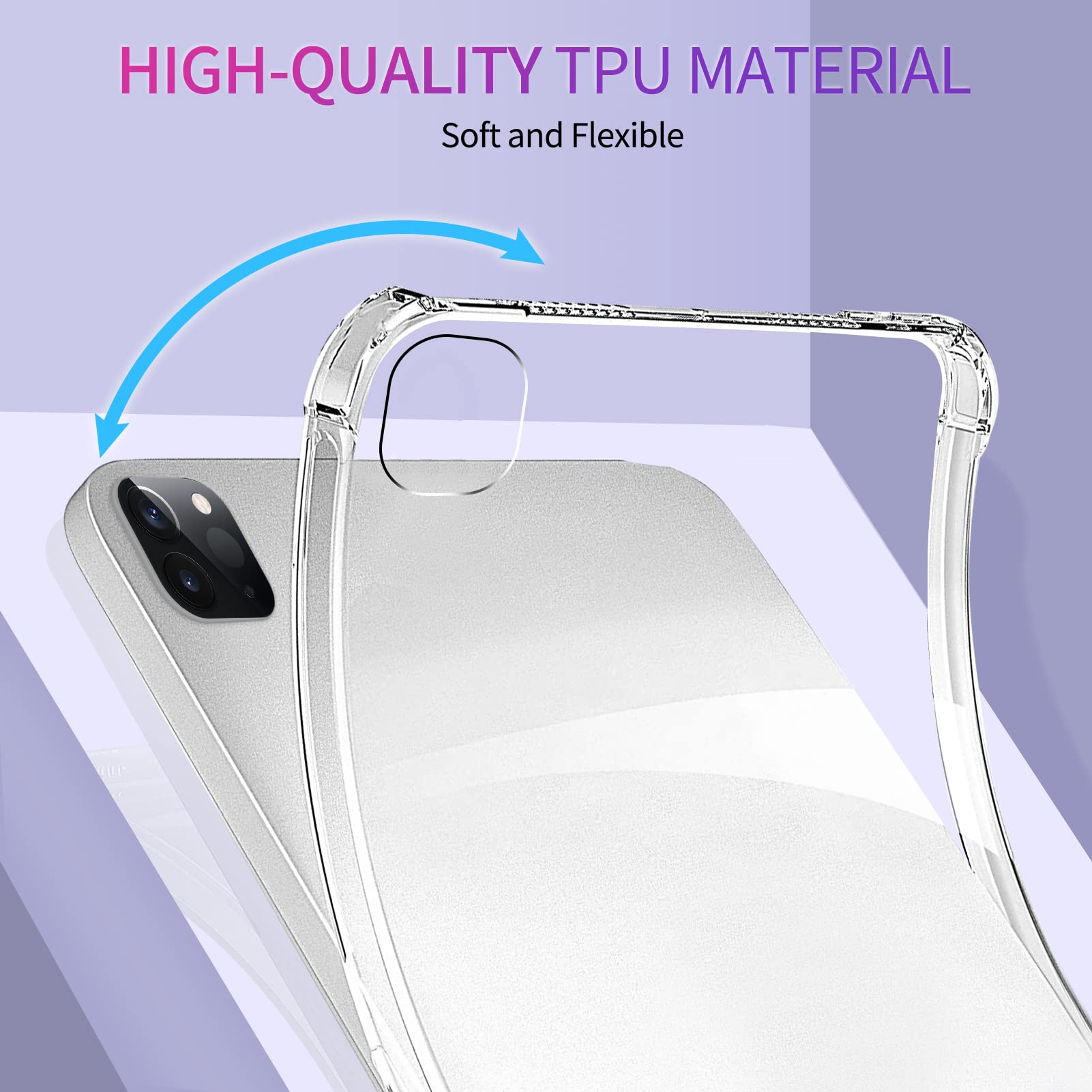 ZenTiky Case for iPad Pro 12.9’’ 2021 5th Generation, Clear Protective Case for iPad Pro 12.9 inch 2021 Model, Hard Back Cover Shockproof TPU Protective Cover for 2021 iPad pro 12.9, Transparent