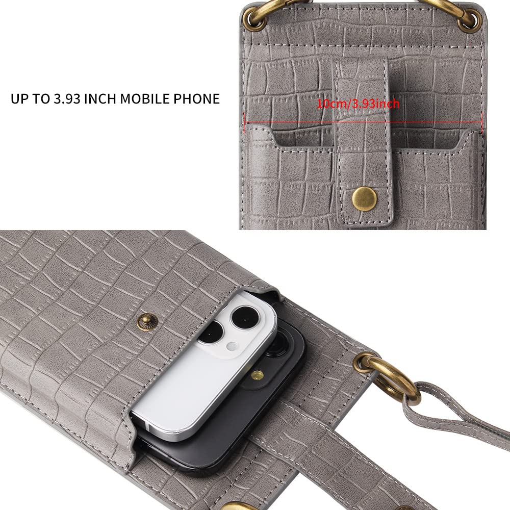 WAAHIBA Small Crossbody Phone Bags for Women, PU Leather Cell Phone Wallet Purse with Adjustable Strap (Gray)