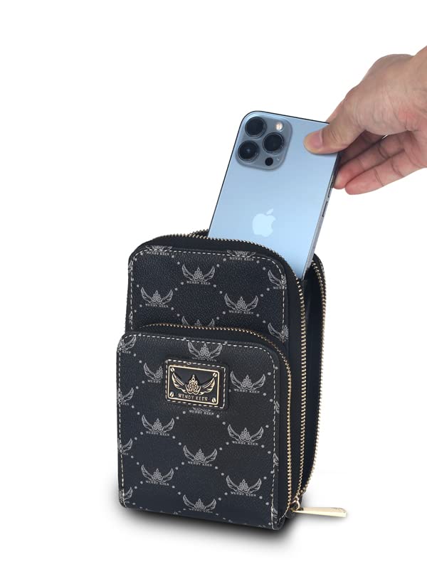 Wendy Keen Monogram Small Cellphone Crossbody Bag for Phone, Money, Wallet with Credit Card Slots (Black)