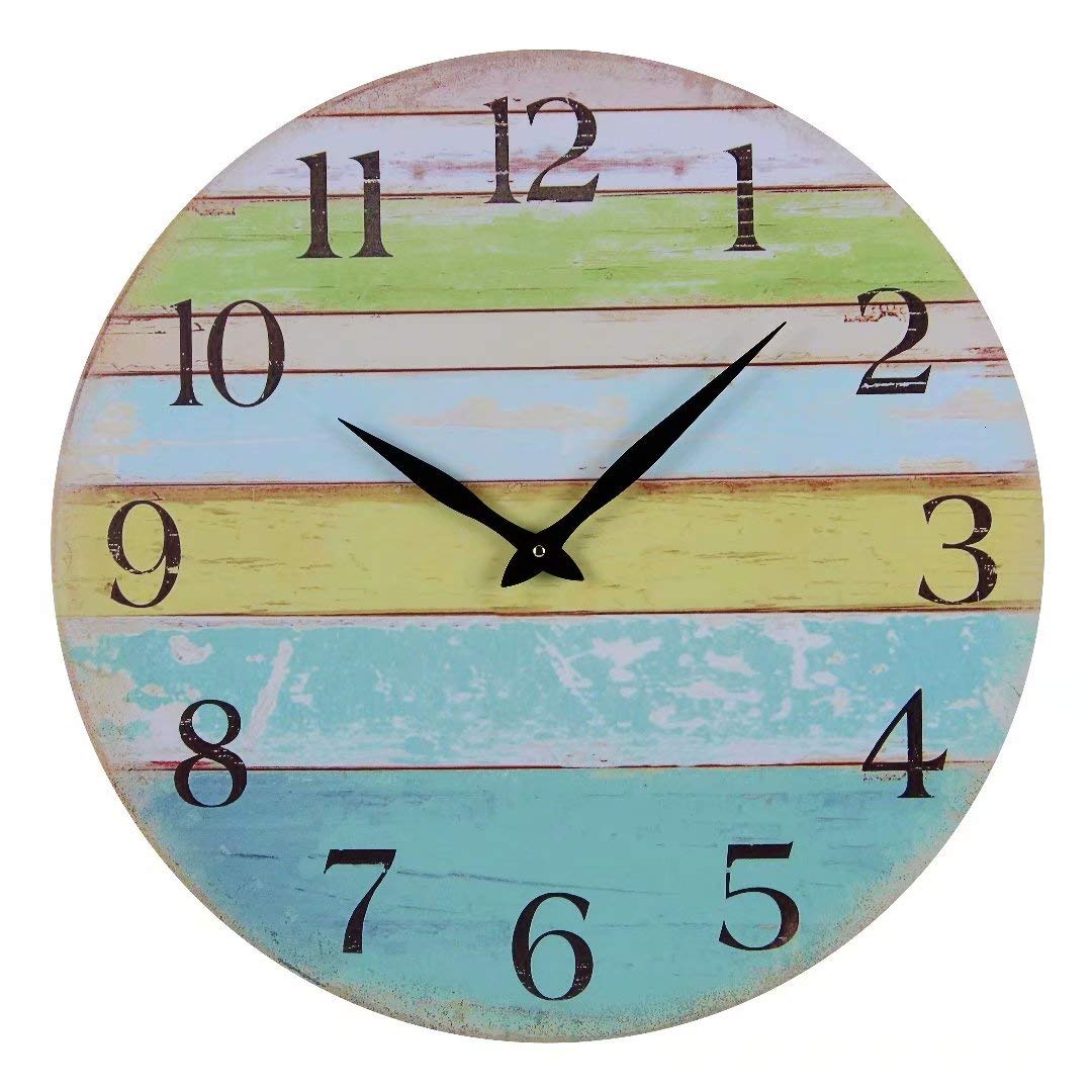 Old Oak 24-Inch Large Silent Non-Ticking Decorative Beach Ocean Nautical Theme Wall Clock for Home Wall Decor