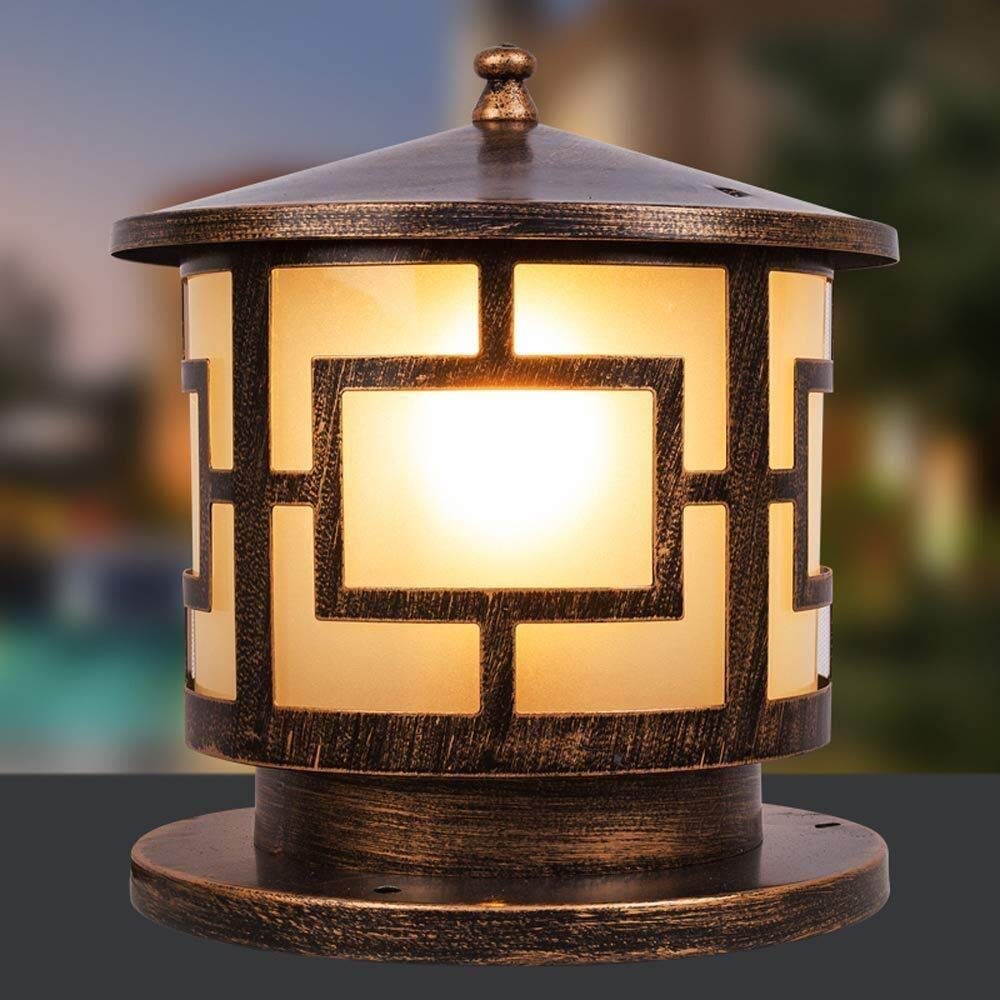 Post Lights Retro Post Light LED Pillar Lamps E27 Column Lights Outdoor Garden Pillar Lamp Sconce Porch Home Fence Boundary Villa Lighting (Size : M)