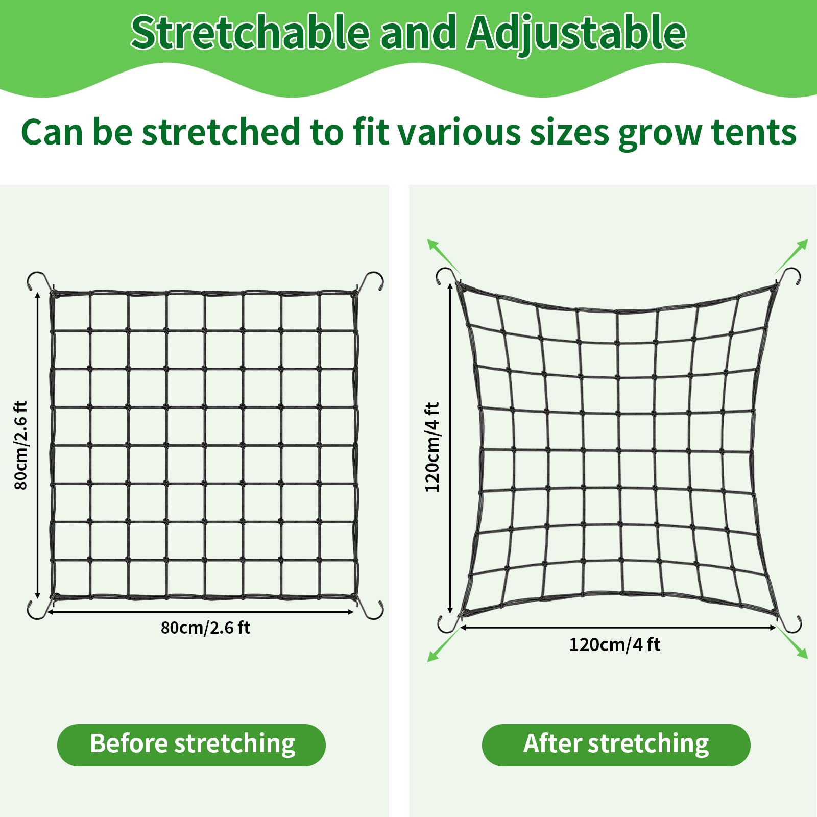 Trellis Netting, Scrog Net with 4 Hooks, 4x4 Trellis Net for Grow Tent, Heavy-Duty Plant Net for Cucumber Gardening and Horticulture, Grow Tent Accessories(1 Pack)