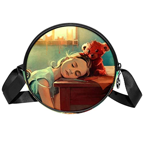 Wangsxing Small Crossbody Bag Girl Sleeping Round Purse Wallet Shoulder Bag