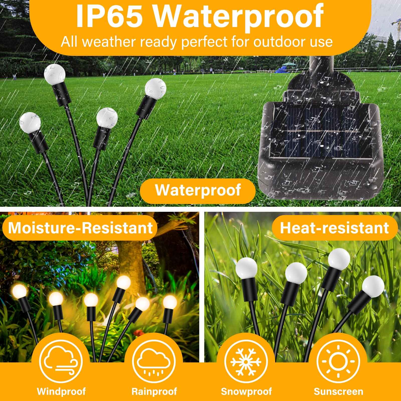 YOEEN 4 Pack Solar Garden Lights, New Upgraded 8 LED Firefly Waterproof Solar Powered High Flexibility Swaying Outdoor Lights for Pathway Yard Walkway Patio Decoration, Warm White