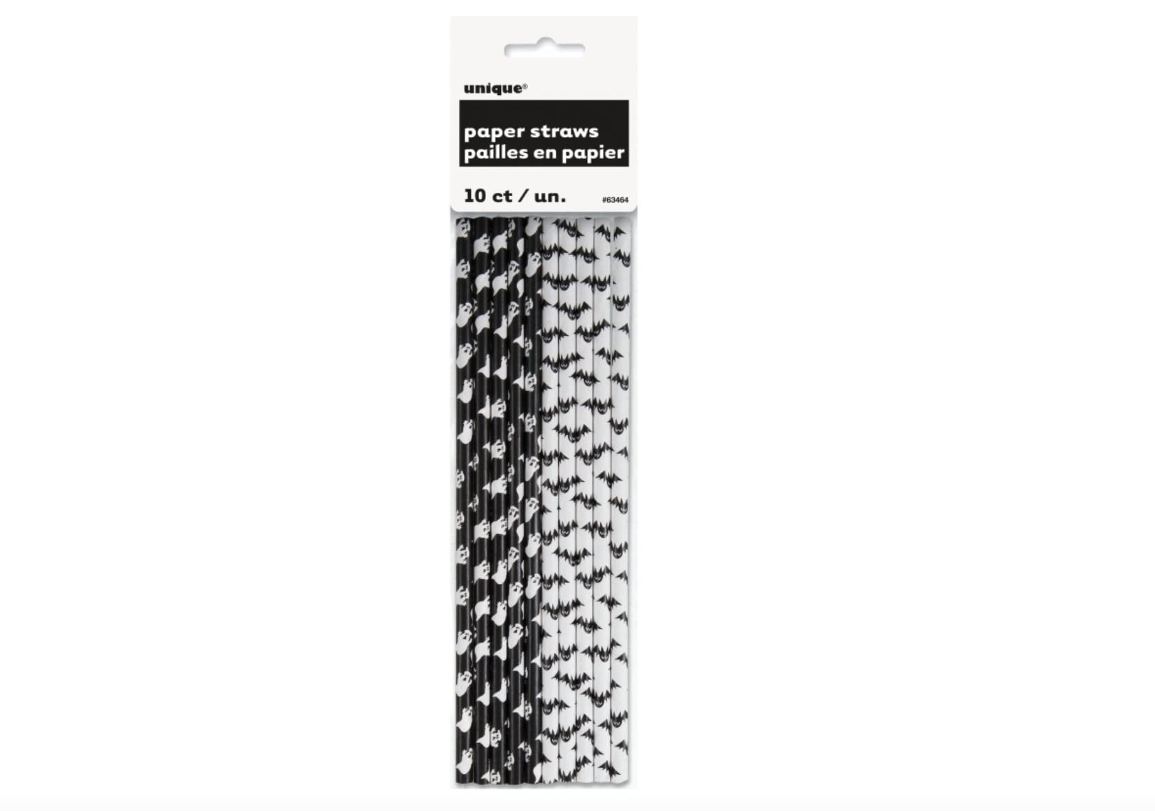 Unique Bat & Ghost Halloween Paper Straws - 11.25", Black & White, 10 Pcs