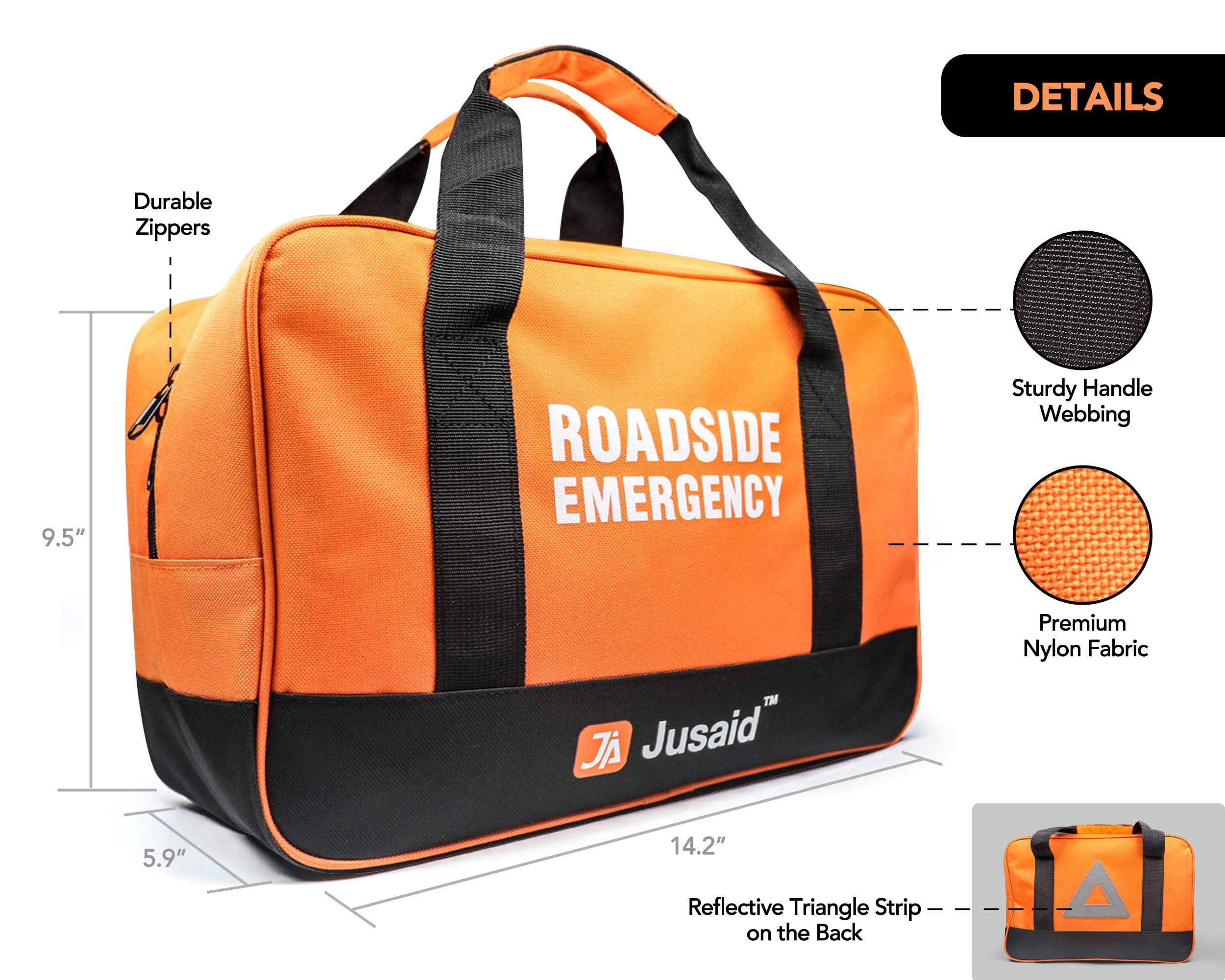 Roadside Emergency Car Kit, Road Trip with Portable Air Compressor, Jumper Cables, Headlamp, First Aid Kit, Auto Vehicle Safety Road Side Assistance Kits for Women and Men