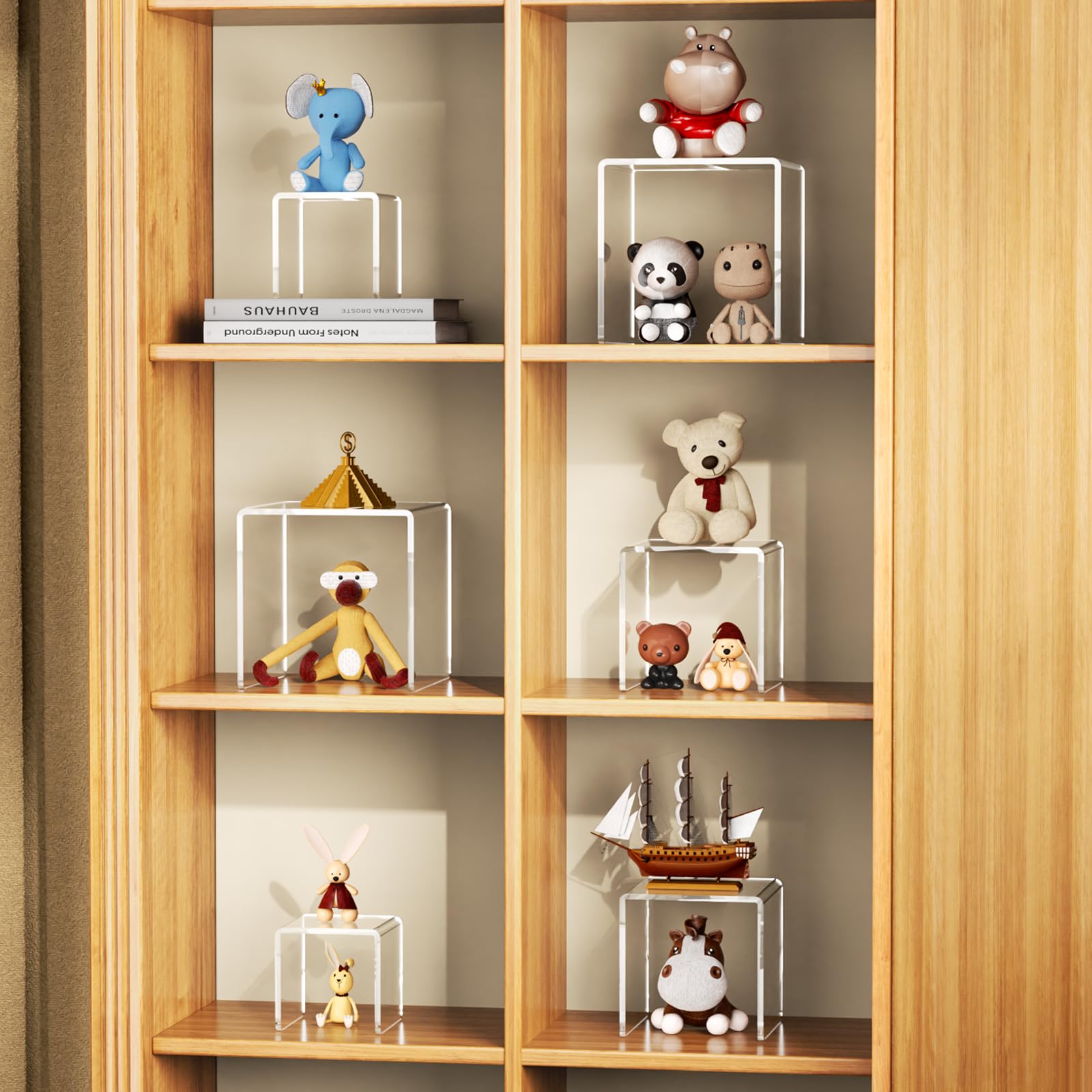 NIUBEE 2 Set Acrylic Risers Display for Funko POP Figures,Clear Cake Stands for Candy Dessert Table Decorations-3"x4"x5"
