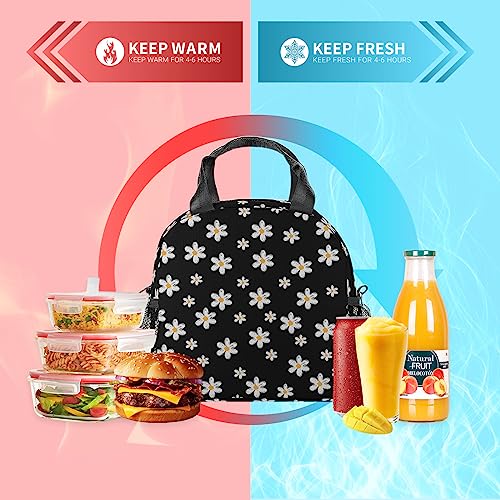 Ulbraofs Reusable Insulated Lunch Bag with Adjustable Shoulder Strap, Leakproof Cooler Lunch Box Meal Prep Organizer Tote Bag Freezable for Women & Men, Work, School, Travel, Picnic (Daisy-1)