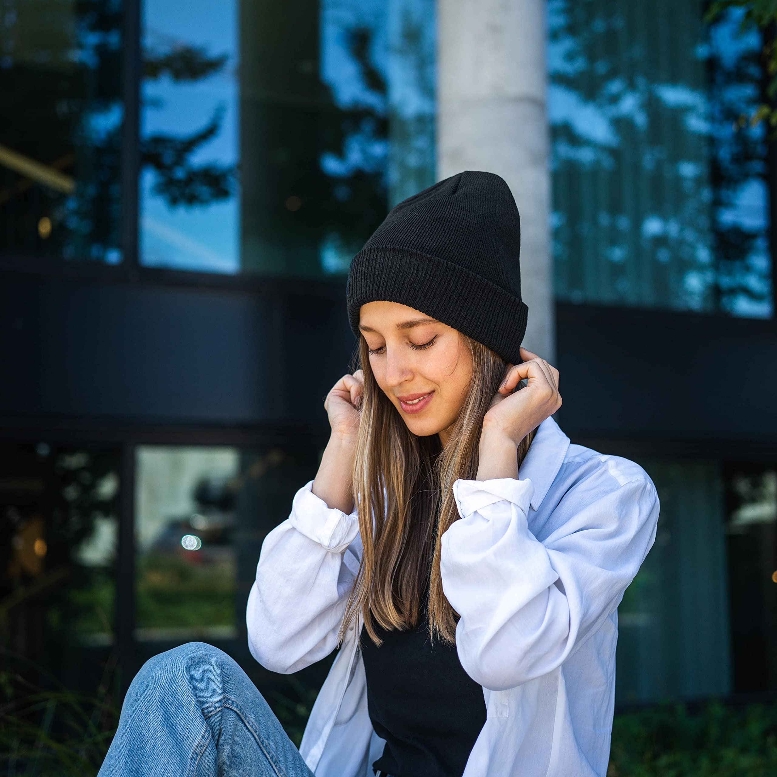 Silk Reine Mulberry Silk Lined Beanie (Unisex) – Black Knitted Hat with Pure Silk Lining – Warm – Soft & Slouchy/Suitable for All Seasons – Giftable Beanie for Men & Women
