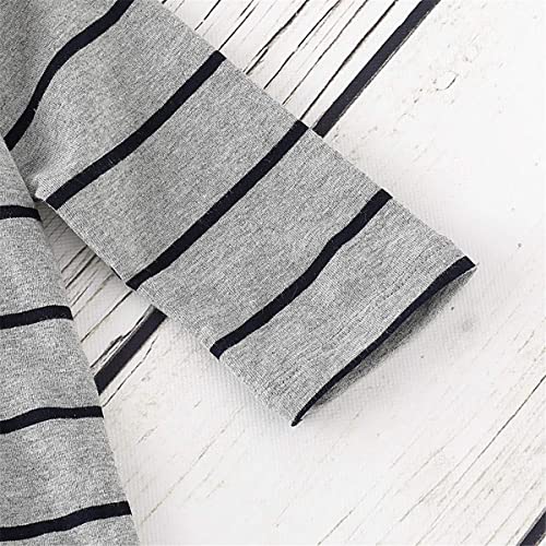Newborn Baby Cotton Striped Gown Swaddle Wrap Knotted Sleepwear Sleeping Bags + Warm Headband (Grey, 0-6M)