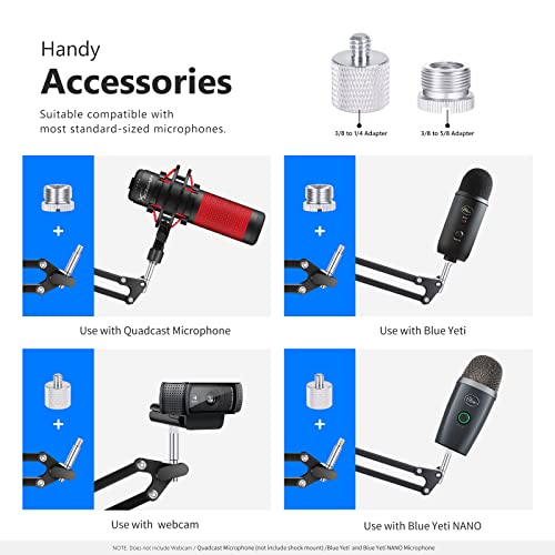 NEEWER Microphone Arm Mount, Suspension Arm Mount with Upgraded C-Clamp, Pop Filter, 3/8"-1/4" and 3/8"-5/8" Adapter, Mic Clip, Compatible with Blue Yeti Nano Snowball Ice