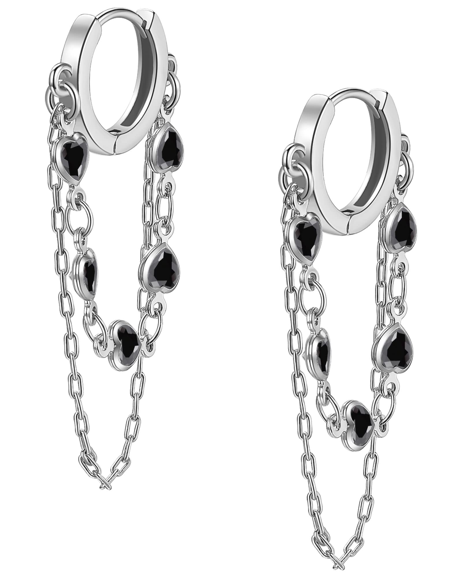 Shownee Silver Hoop For Women, Cubic Zirconia Chain Hoop Hypoallergenic Small Huggie Hoop Earrings Fashion Jewelry Friendship Gift