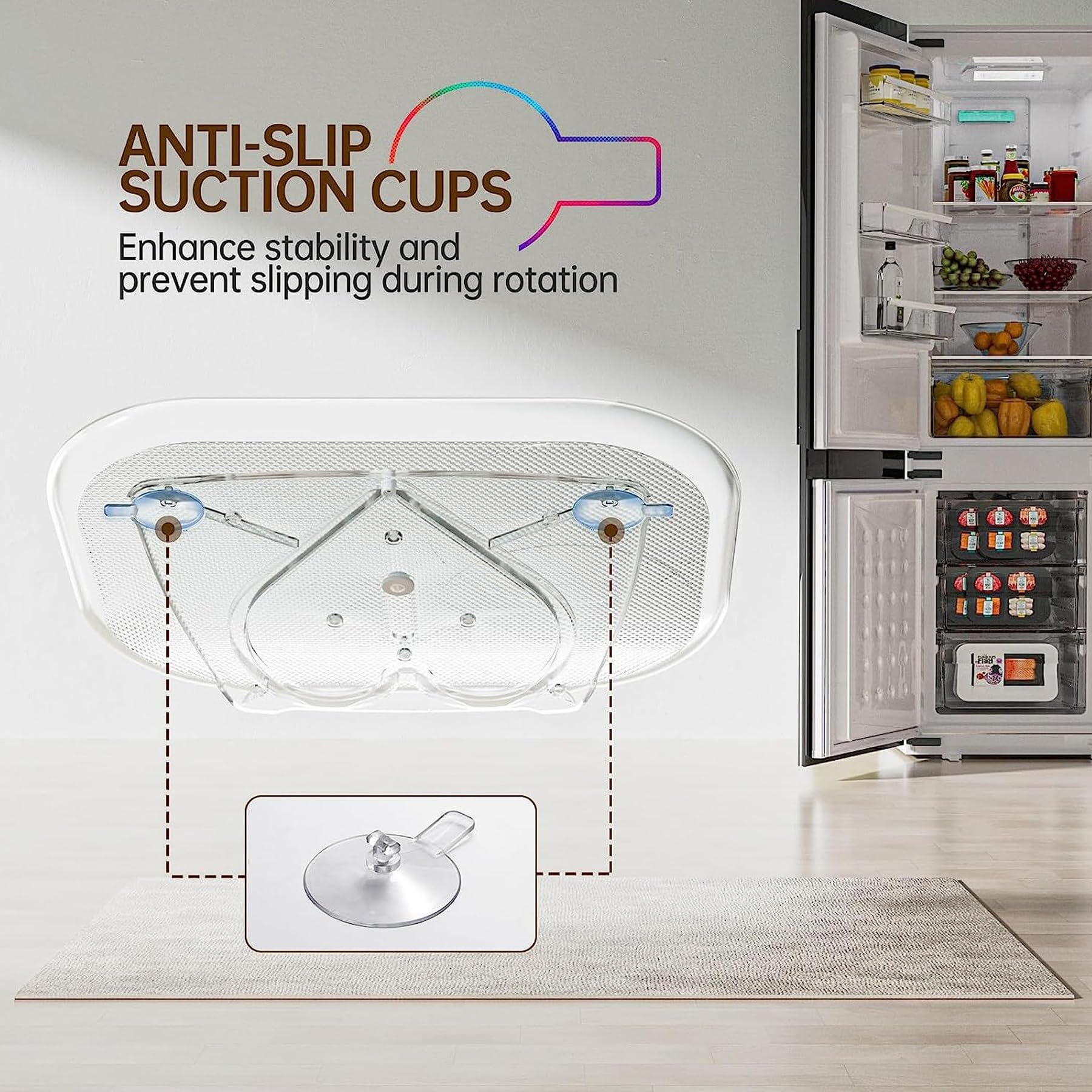 New Square Lazy Susan Turntable Organizer Turntable Shelf Transparent Reversible Refrigerator Organizer 360 Degree Swivel Base Lazy Susan for Refrigerator Kitchen Table Restroom Storage