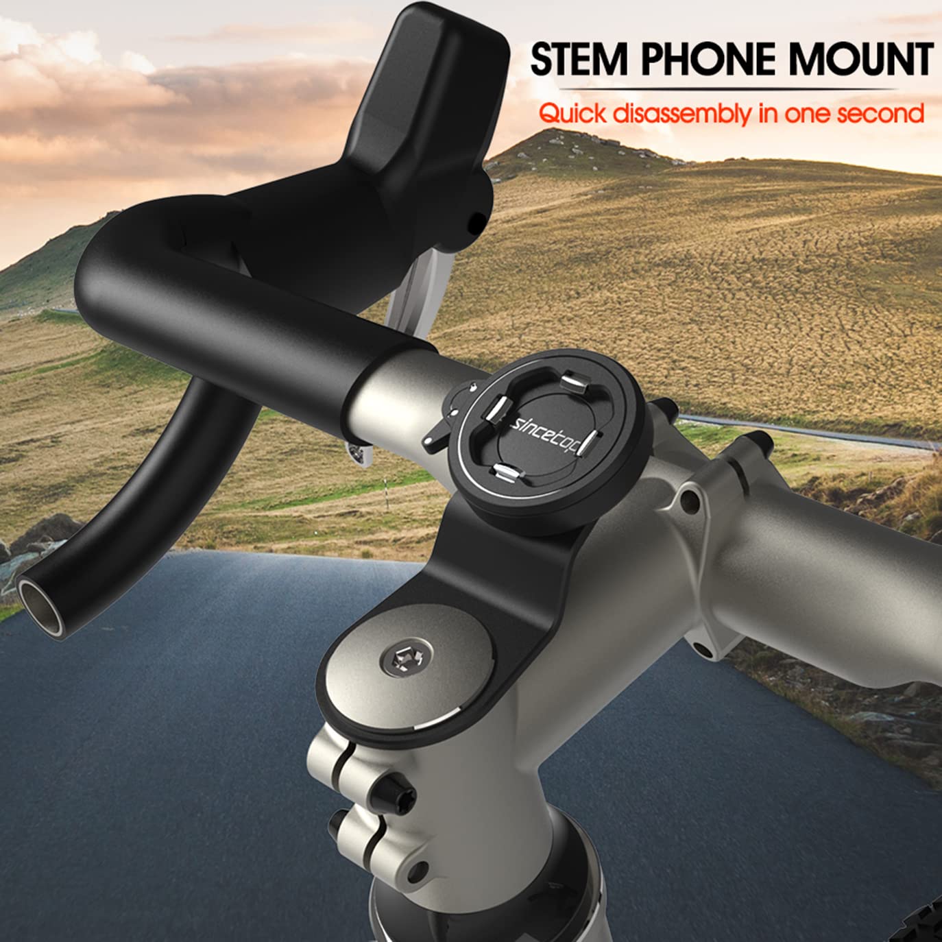 sincetop Bike Phone Mount,Mountain Bicycle Stem Cell Phone Holder,Universal Aluminum Handlebar Phone Clamp,Cycling Mobile Phone Clip,MTB Road Bike Quick Attach/Release for iPhone Google【2nd Gen】