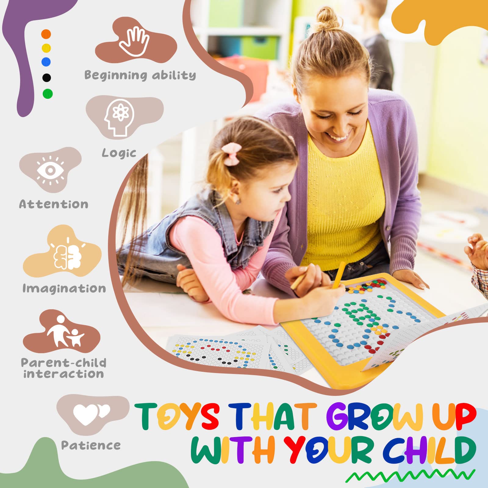 wakelnsa Magnetic Dots Board for Kids,Magnetic Drawing Board,Magnetic Dot Art,Doodle Board,Include Large Magnetic Board, Pen & Dots,Preschool Learning Activities Toy,Birthday for Kids