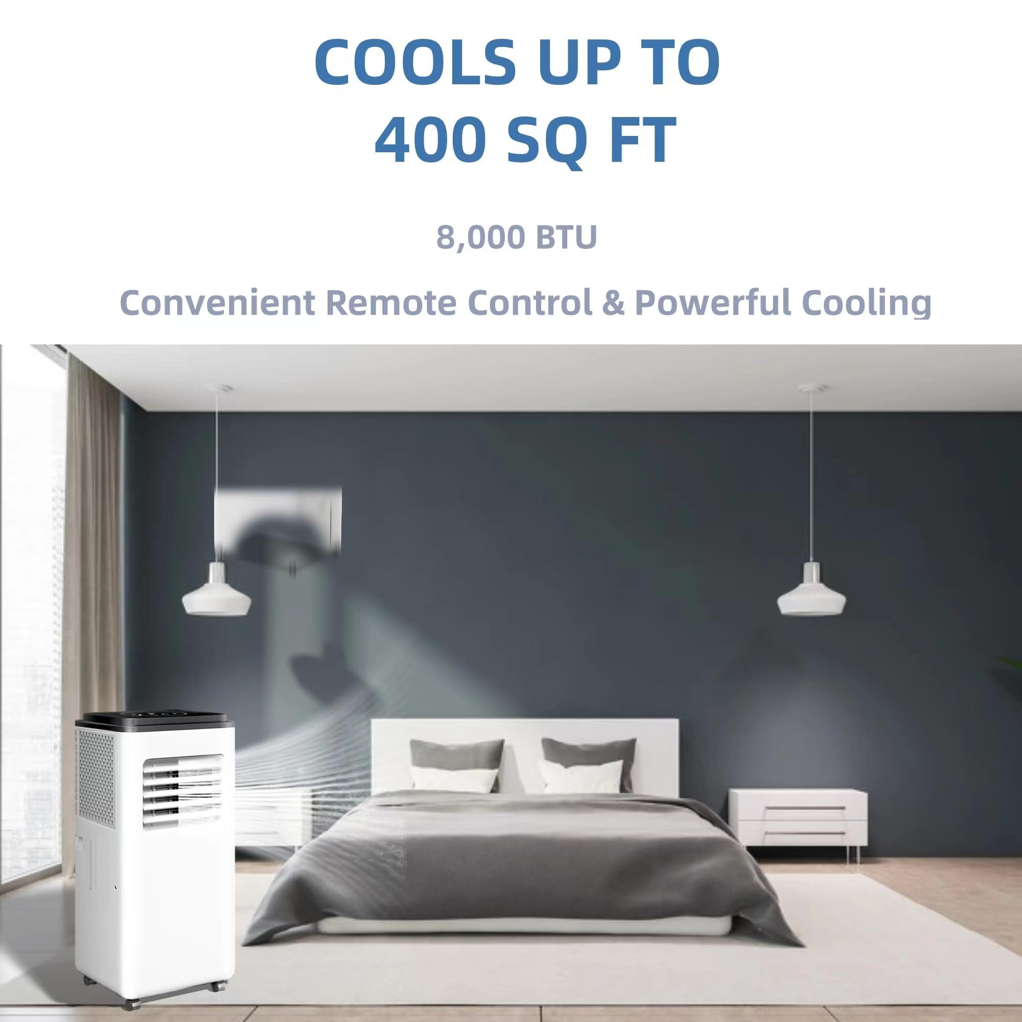 YIGUO 8,000BTU Portable Air Conditioner, AC Unit Cools Up to 400 Sq.ft,Dehumidifer & Fan Modes,Remote Control,24Hour Time (8000BTU), White