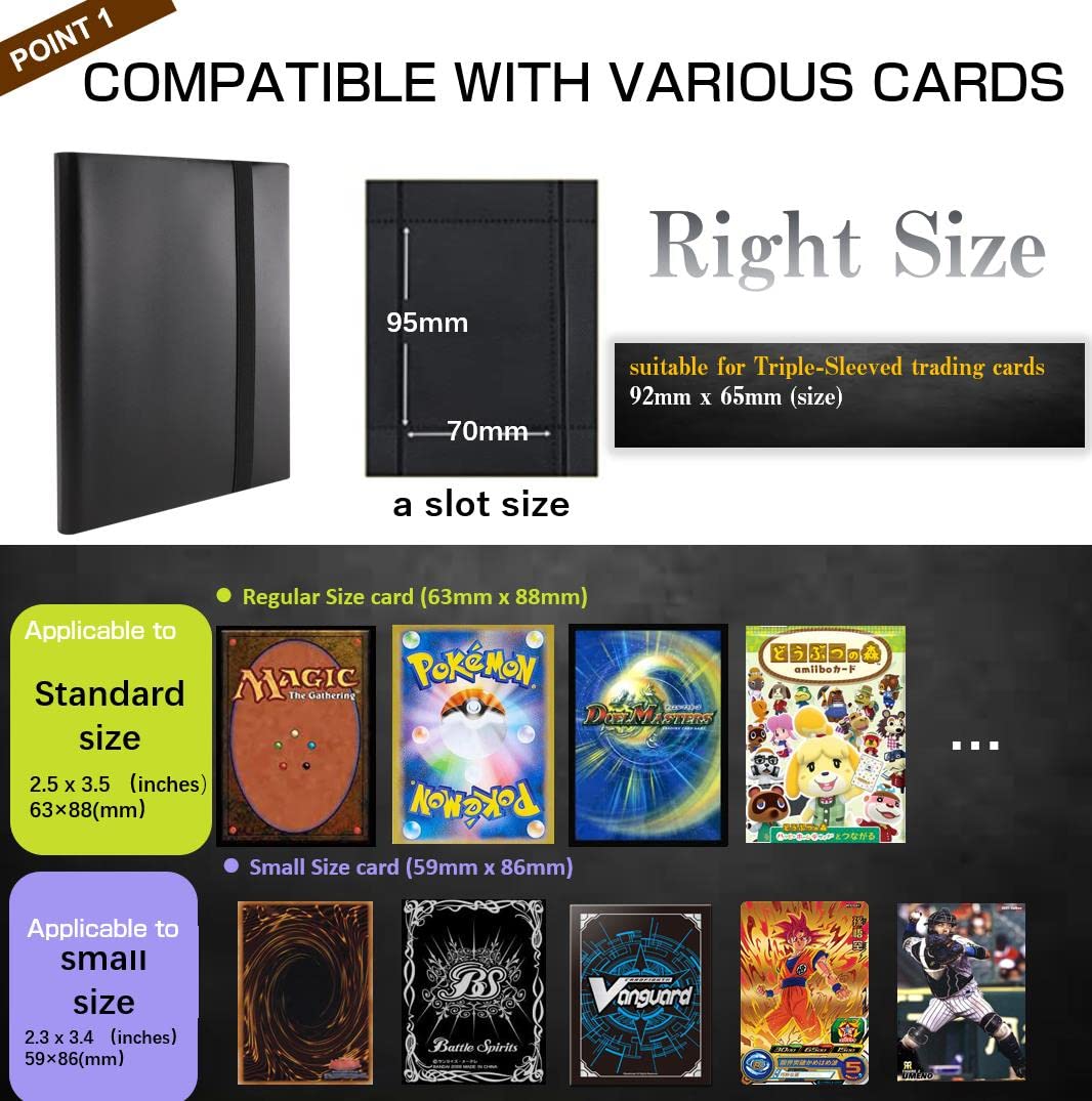 Venssu 4 pocket trading card album folder,160 side loading pocket binder for TCG MTG,card binder,card collection folder,trading card binder with strap,mtg card binder(black)