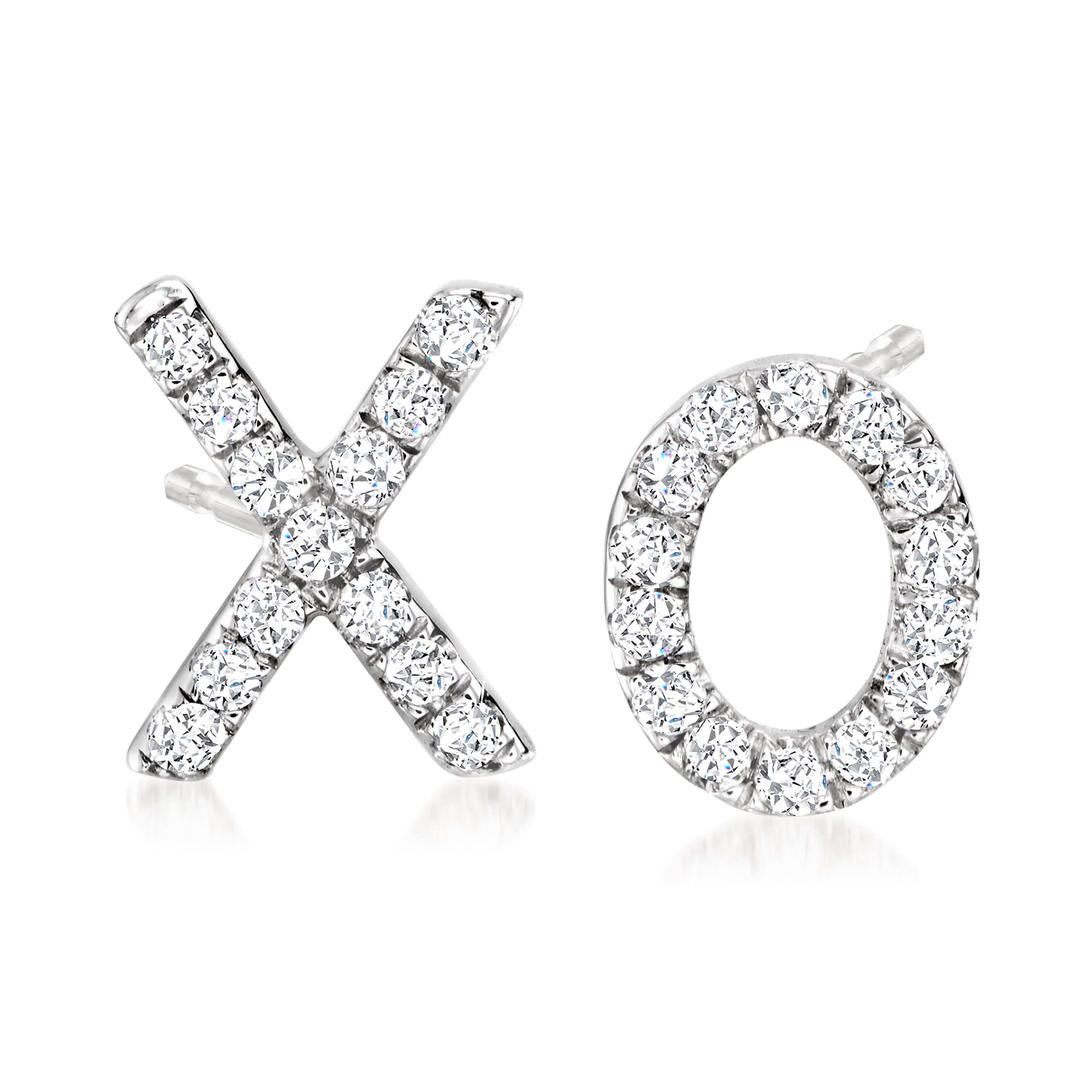 Ross-Simons 0.10 ct. t.w. Diamond X/O Mismatched Earrings in 14kt White Gold