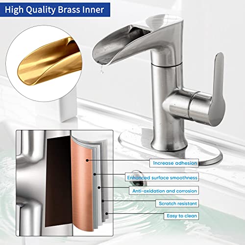 VXV LED Bathroom Sink Faucet, Single Handle Brushed Nickel Bathroom Faucets, Faucet for Bathroom Sink with Pop Up Drain and Deck Plate,1or 3 Hole