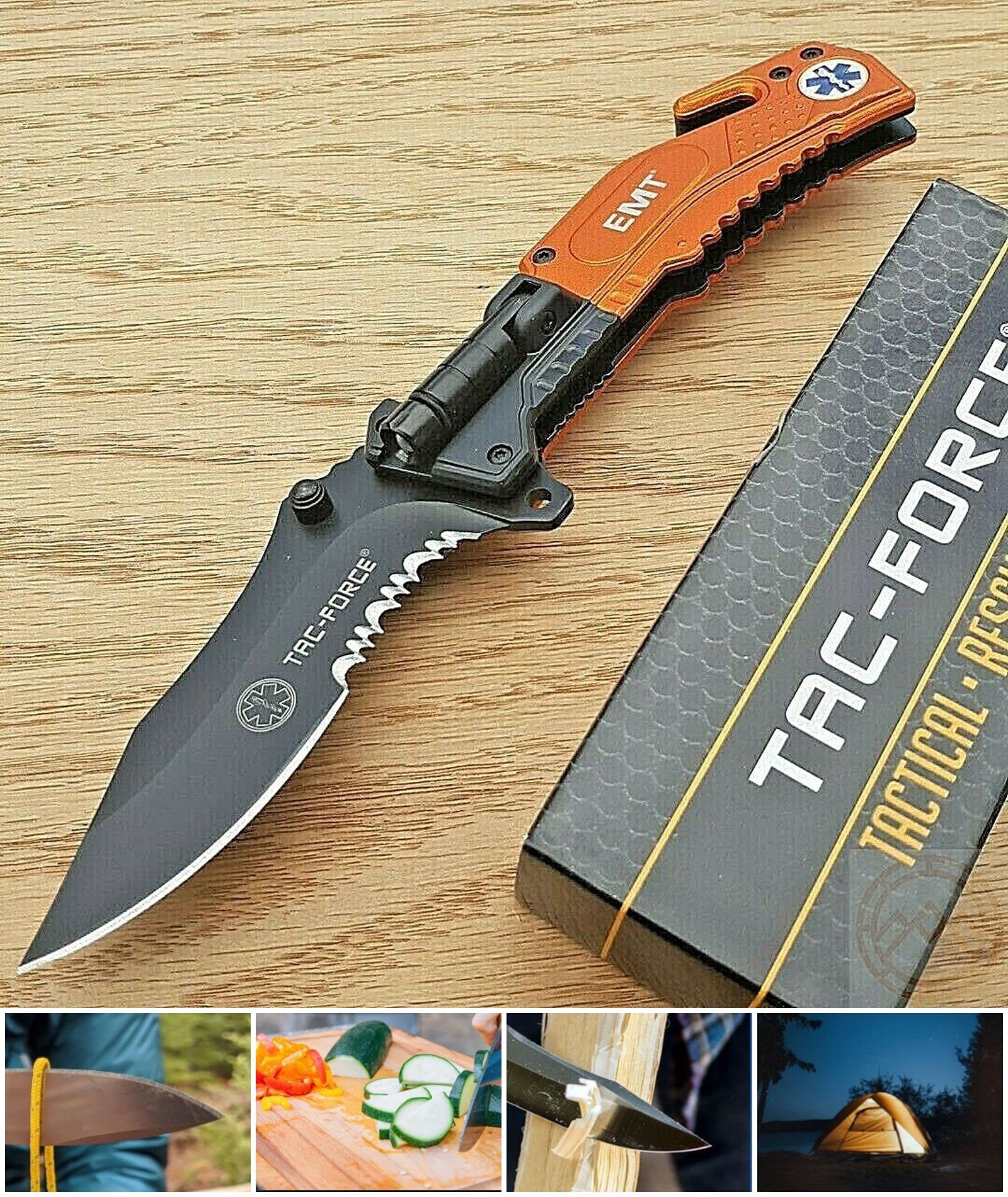 Rescue Stainless Steel Open Folding Pocket Knife 3.5" Stainless Blade Black/Orange Aluminum Handle Outdoor Survival Hunting Knife for Camping by Survival Steel