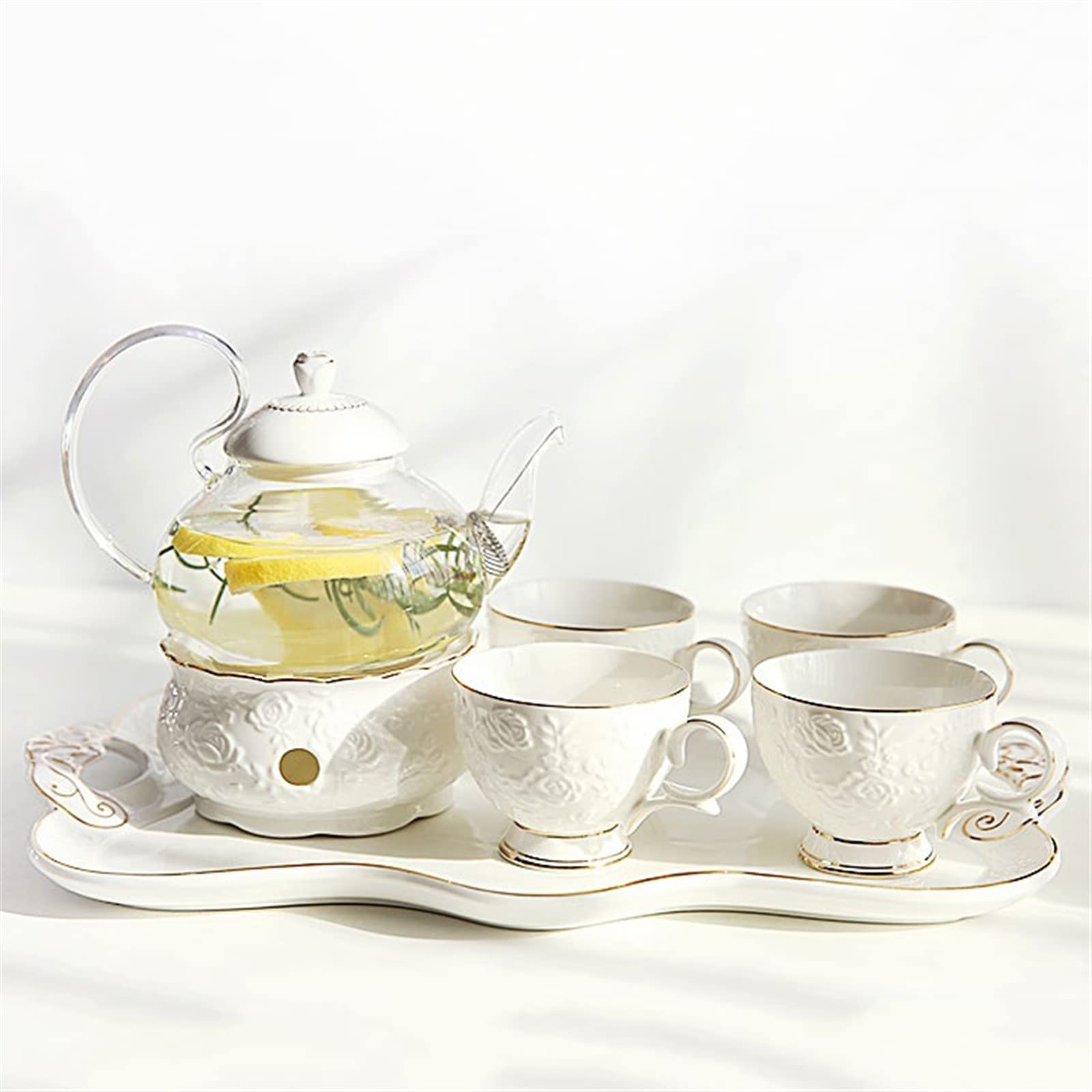 Serving Tray Ceramic European Rectangular Tray Home Service Tray Double Handle Design Tea Set Tray Decorative Tray (Color : 1)