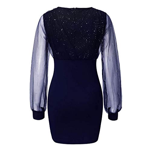 Pinkpaopao Sequins Mesh Long Sleeve Wrap Dress Women's V Neck Solid Color Retro Elegant Party Mini Dress