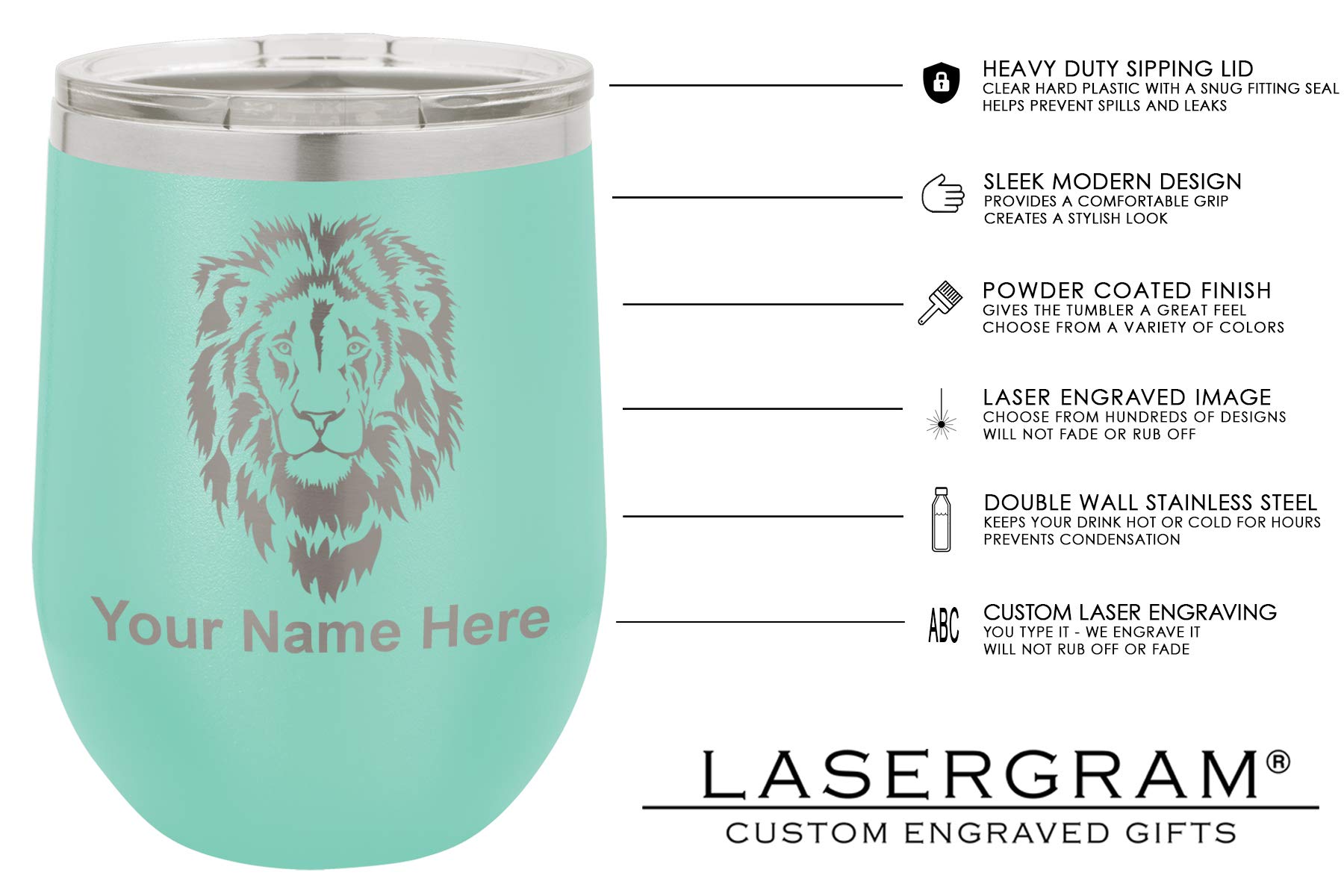 SkunkWerkz Wine Glass Tumbler, Palm Trees, Personalized Engraving Included (Teal)