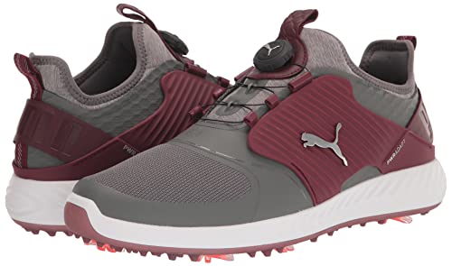 PUMA Men's Ignite Pwradapt Caged Disc Golf Shoe, Quiet Shade Silver-Zinfandel, 13