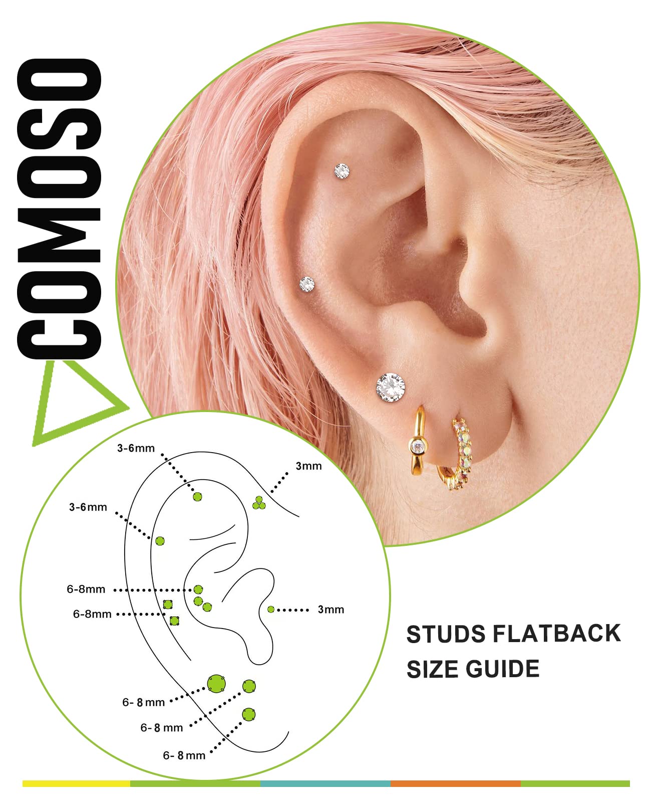 Stud Earrings for Women Men, COMOSO 5A Diamond Cubic Zirconia Round Cut Lab Created Diamond Earrings Promise Birthday Christmas Gift