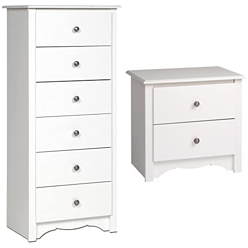 Prepac Monterey 6 Drawer Tall Chest and Sonoma Traditional Nightstand (WDC-2422)