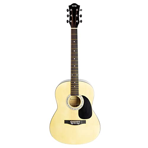 RockJam Acoustic Guitar Superkit Includes Stand, Gig Bag, Tuner, Picks, Plectrum Holder, Spare Strings & Online Lessons 6 Pack, Right, Natural, Full (RJW-101-N-PK)