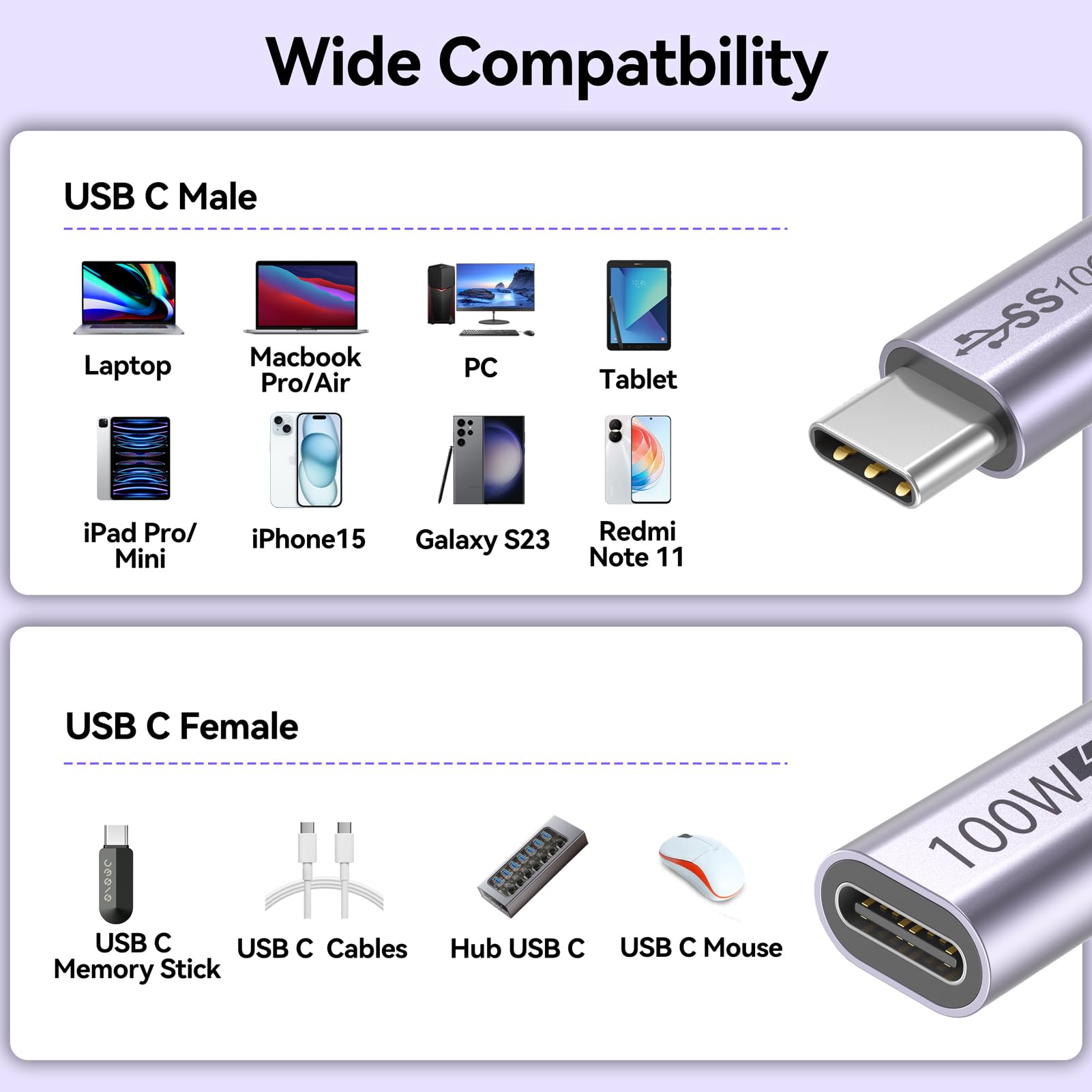 USB C Extension Cable 3ft, USB 3.0 C Extension Cable Braided Cord, USB 3 Extender Cable Male to Female Fast 5Gbps Data Transfer for USB Keyboard Mouse Flash Drive Hard Drive (3 Feet,1)
