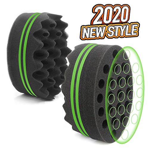 Parabirds Curl Twist Hair Sponge Big&Small Holes Brush Double-Sided Comb Brush Sponge for Afro Black Men Women (2PCSBlueRound)
