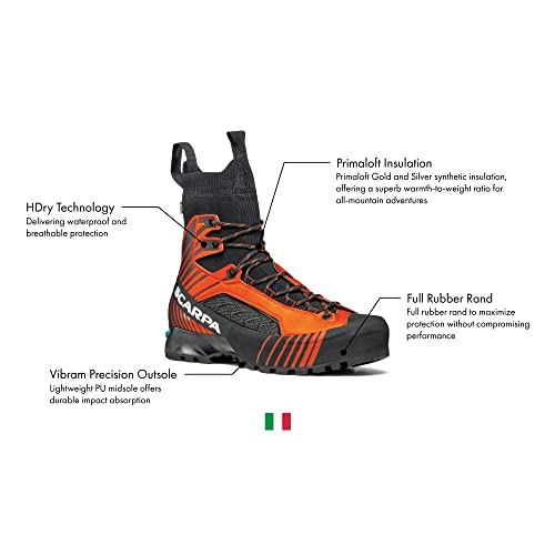 SCARPA Ribelle Tech 2.0 HD Waterproof Boots for Hiking and Mountaineering - Black/Orange - 11.5-12