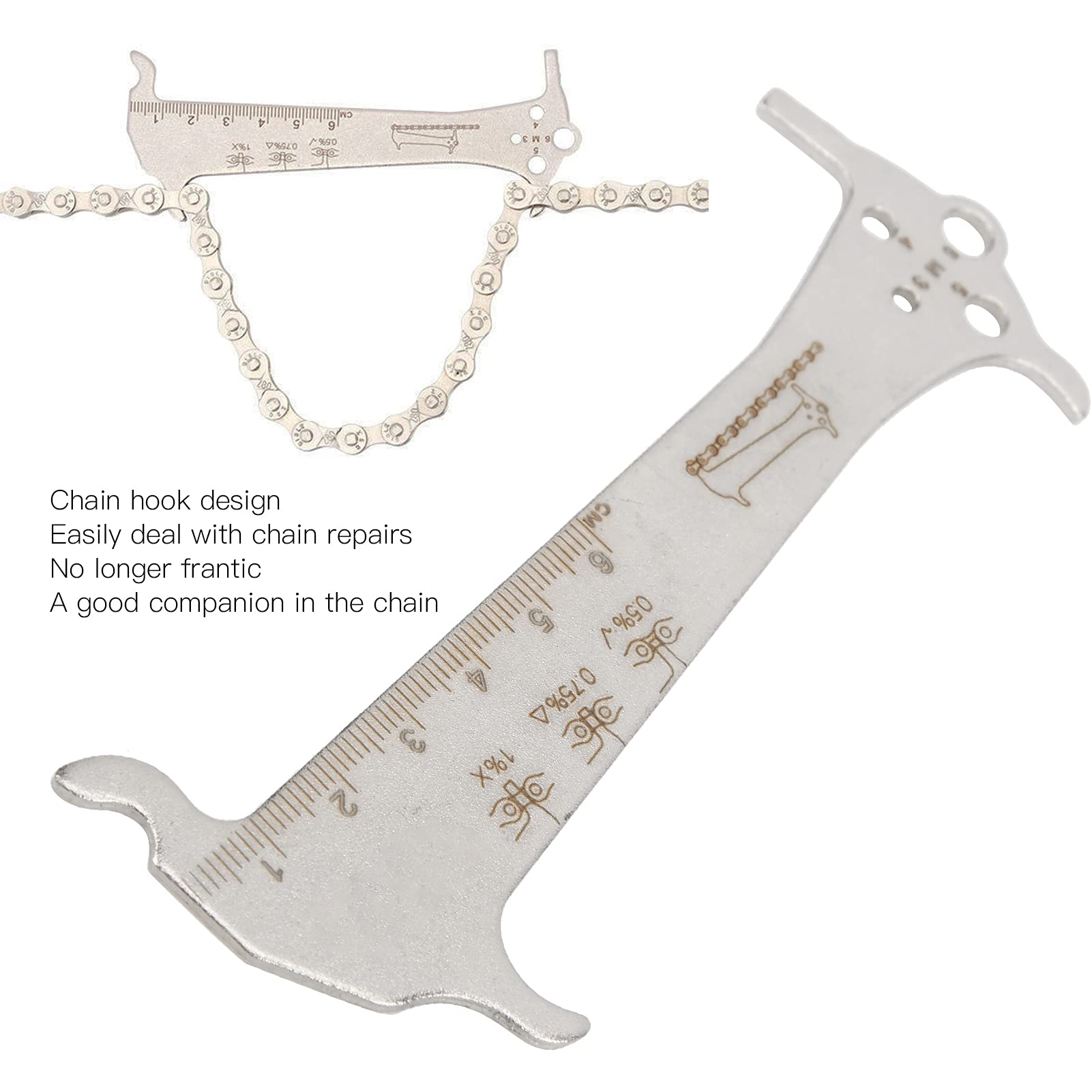 Silver 3 in 1 Mountain Bike Chain Measuring Ruler Road Bike Chain Wear Measuring Tool Durable and Burr Free