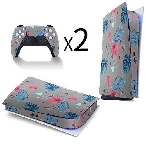 Watercolor Natural Palm Trees Full Protective Skin Cover Design Wrap Decal Sticker Compatible with PS5 Digital Edition Console and Controller