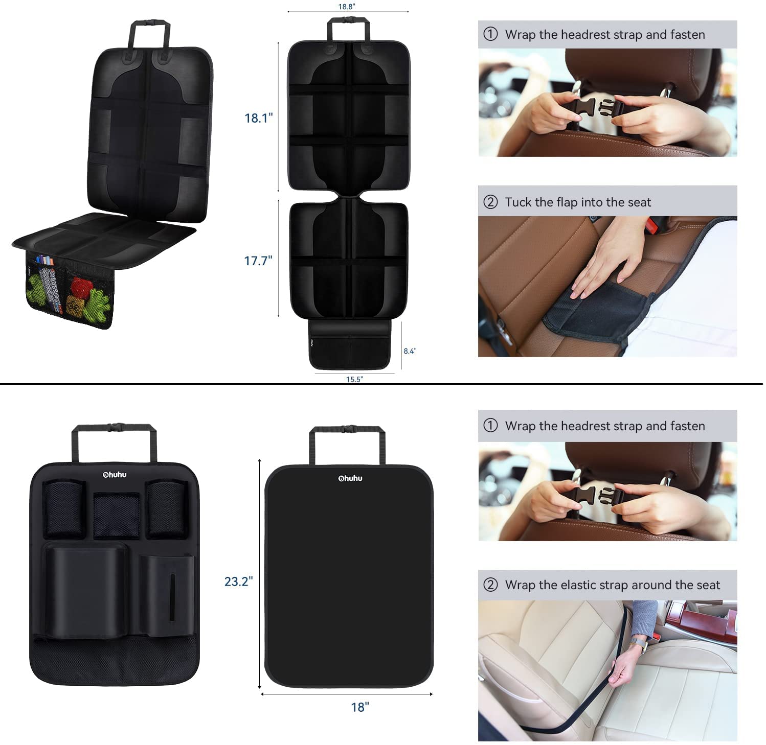Ohuhu Car Seat Protector and Kick Mat, Thickest Auto Seat Cover for Carseats and Kids Kick Mats with Backseat Organizer