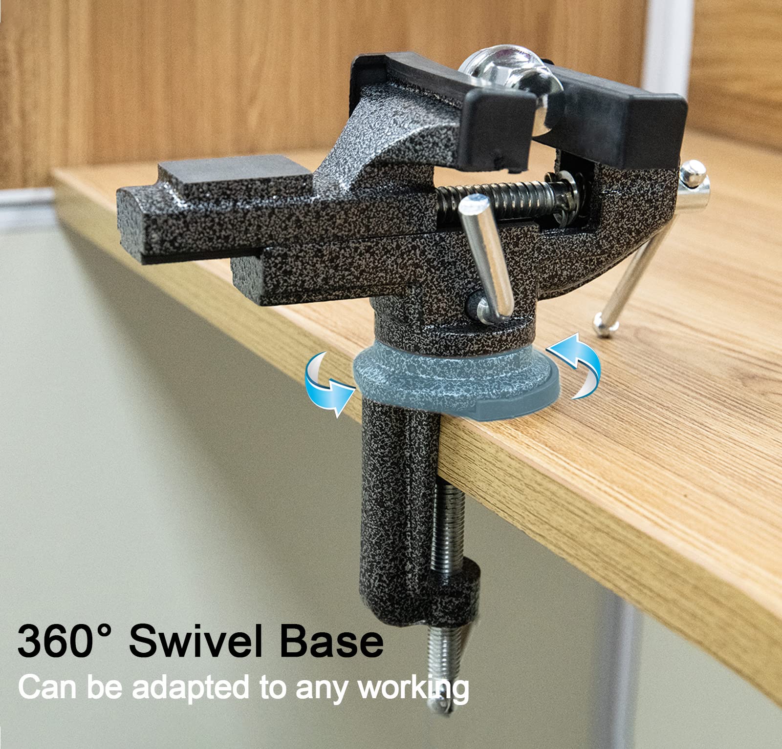 Universal Table Vise 3 Inch, Home Vise Clamp-on Portable Bench Clamp, 360° Swivel Base Clamps Fixed Tool for Woodworking, Handcraft Creations, Metalworking, Cutting Conduit, Drilling, Sawing (Black)