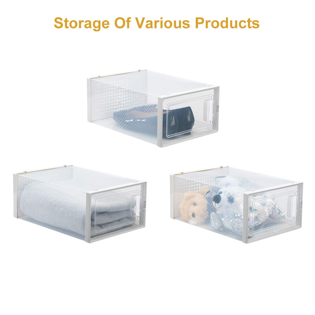 PARANTA Clear Shoe Storage Box, Plastic, Foldable And Stackable, Set Of 8, For Storage And Display Of Men And Women Shoes, White (Medium)