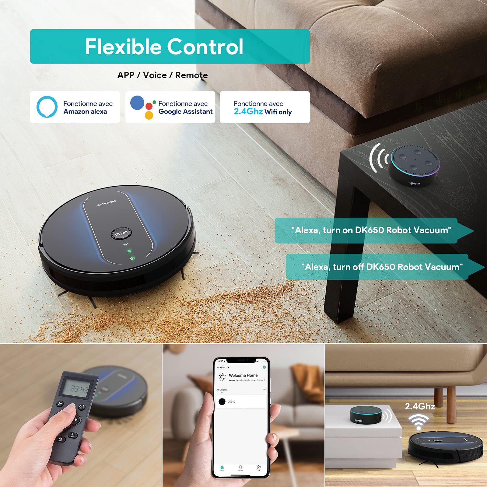 Robot Vacuum,Deenkee Wi-Fi/App/Alexa Robot Vacuum Cleaner and Mop 2000Pa Suction for Pet Hair,Hard Floors,Carpets(160 Mins Runtime,6 Cleaning Mode,Smart Navigation & Mapping,Self-Charging,Thin,Quiet)