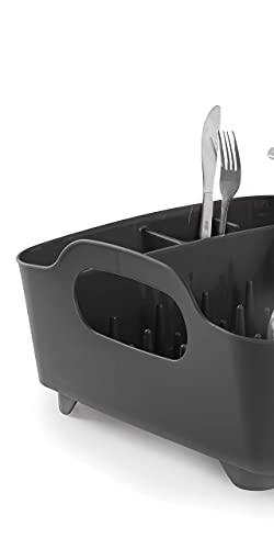 Umbra Tub Dish Drying Rack β Lightweight Self-Draining Dish Rack for Kitchen Sink and Counter at Home, RV or Motorhome, Smoke