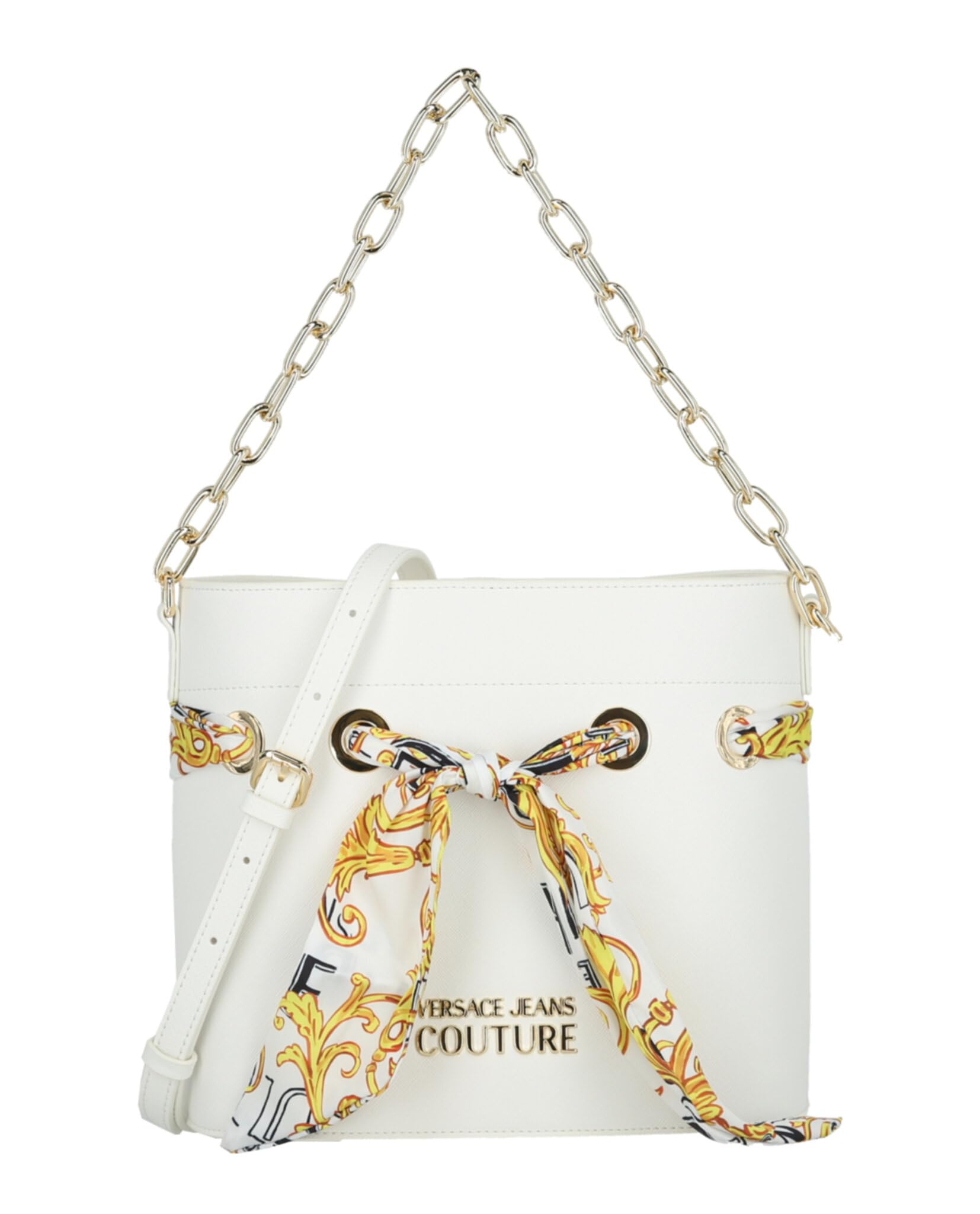 Versace Jeans Couture White Scarf Embellished Medium Bucket Bag for womens