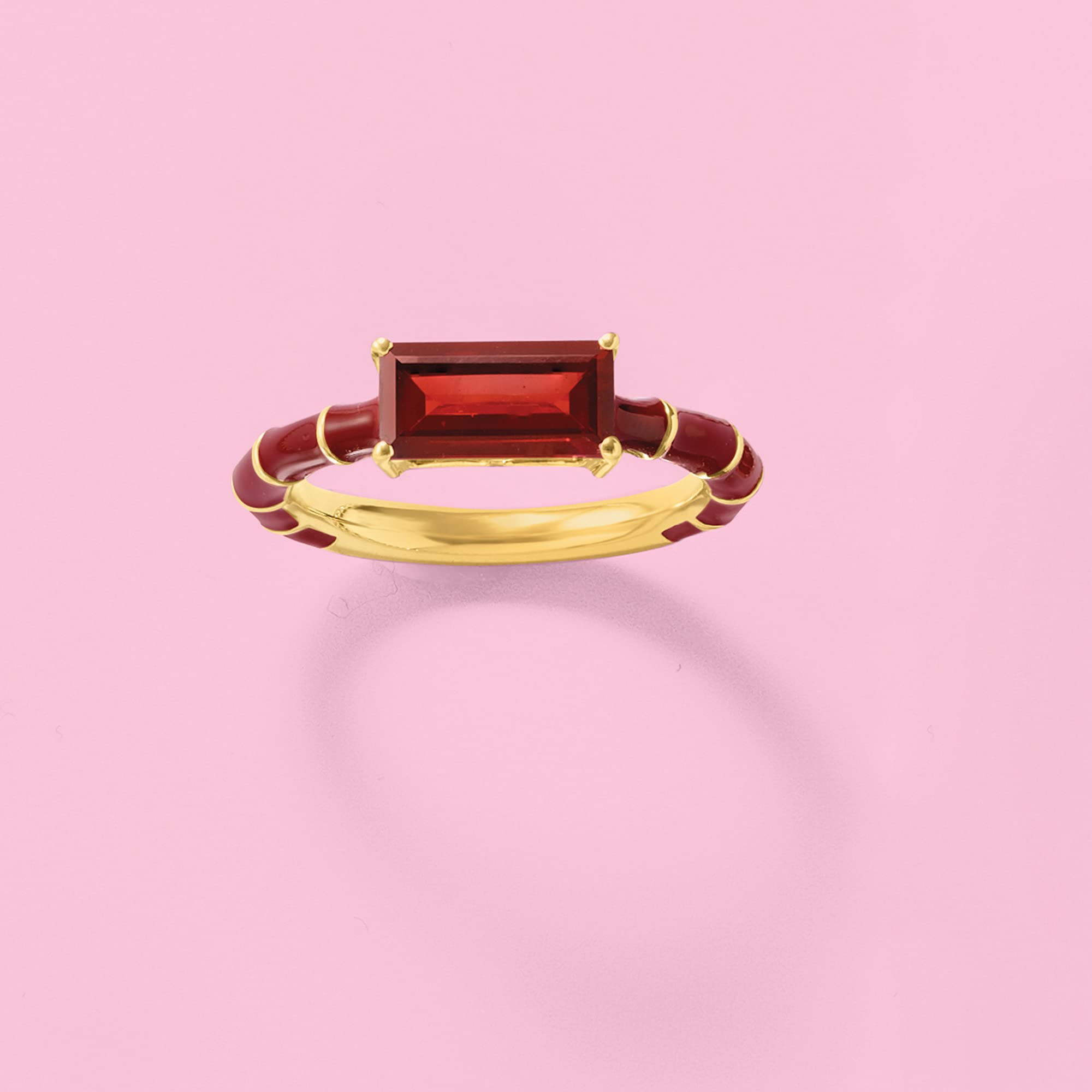 Ross-Simons 1.70 ct. t.w. Garnet and Red Enamel Ring in 18kt Gold Over Sterling. Size 7