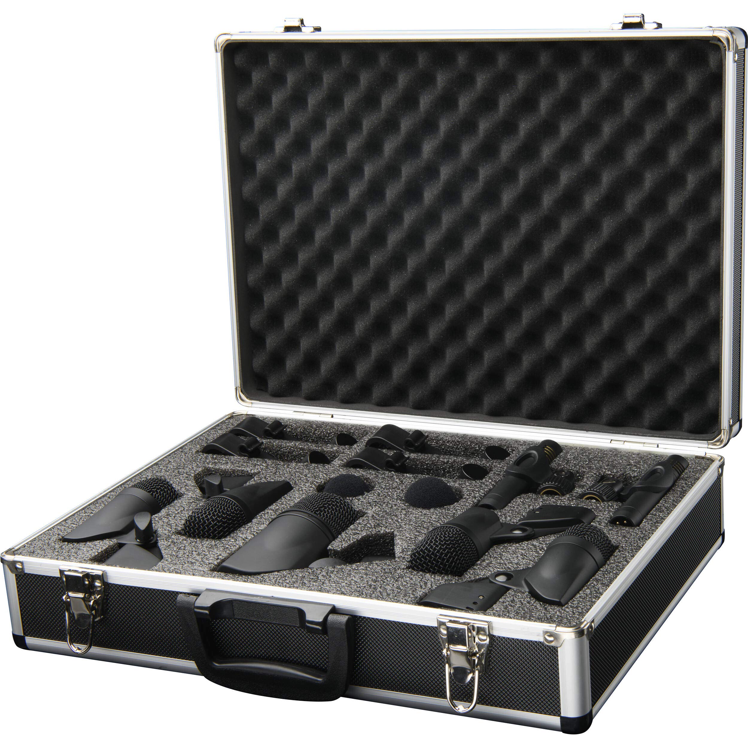 PreSonus 7 Piece Dynamic Drum Mic Kit - Kick Bass, Tom/Snare & Cymbals Microphone Set - for Drums Instrument - Complete with Adjustable Rim-Mounts, Mics Holder & Hard Case Stands and XLR Cables