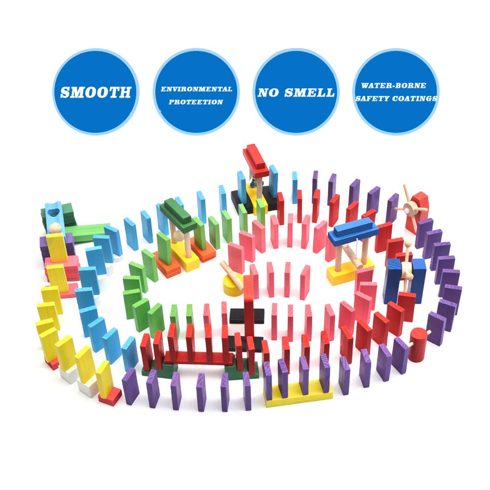 MorTime 1080 Pcs 12 Colors Wooden Dominoes Set with 23 Add-on Blocks and 3 Spacer for Kids Building Blocks Racing Tile Games with 3 Storage Bag (1080pcs)¡
