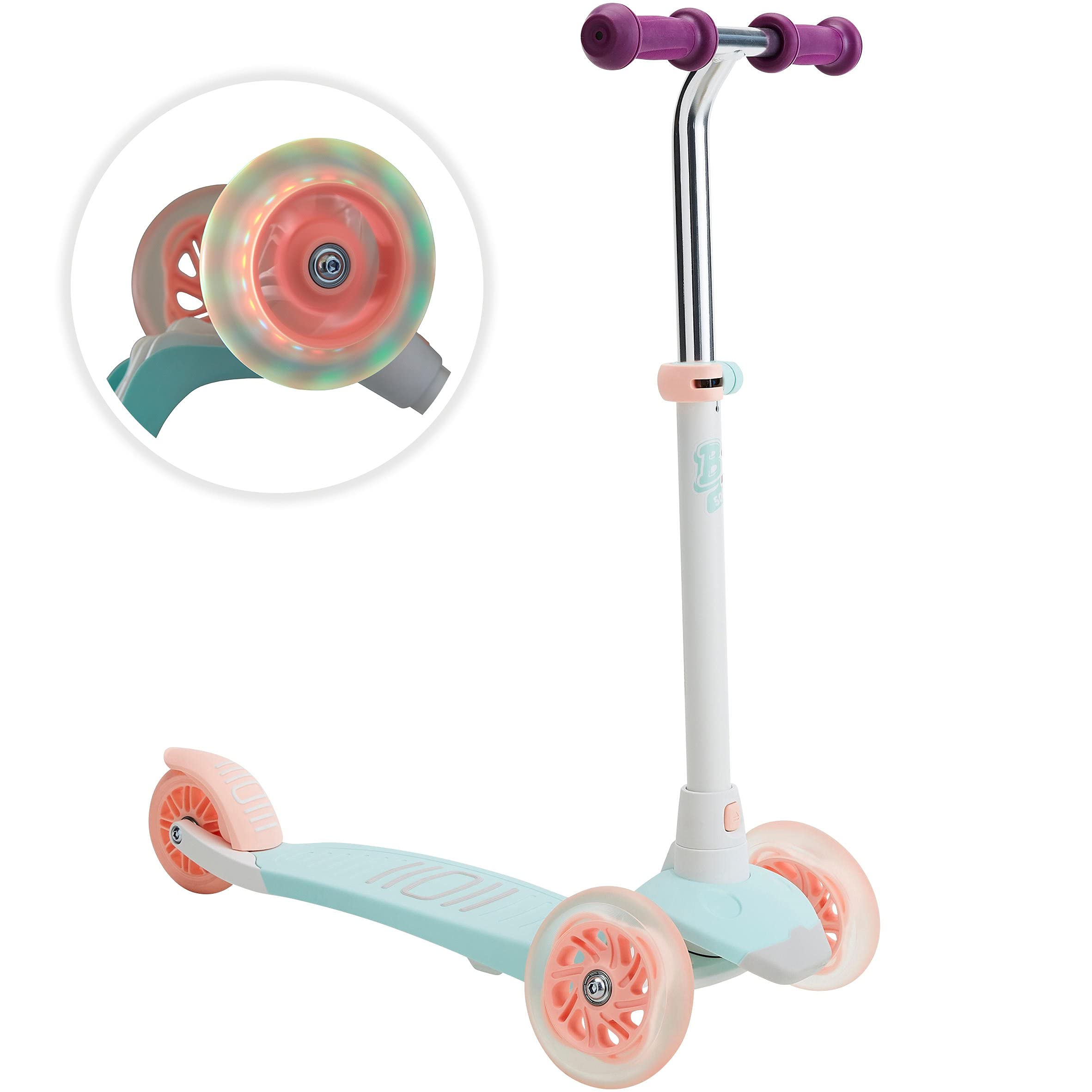 Oxelo B1 500, Adjustable Kids' Scooter with Light-Up Wheels, Kids' 2'8 inch to 3'11 inch, White
