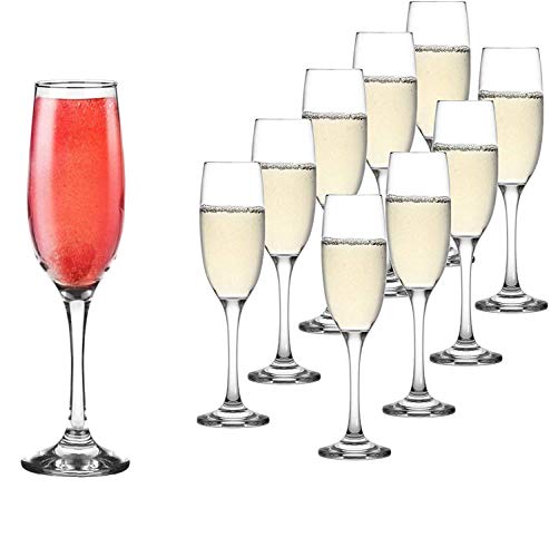 Set of 10 Classic Flute Champagne Glasses (7 Ounce) - Toasting Sparkling Wine / Wedding Flutes