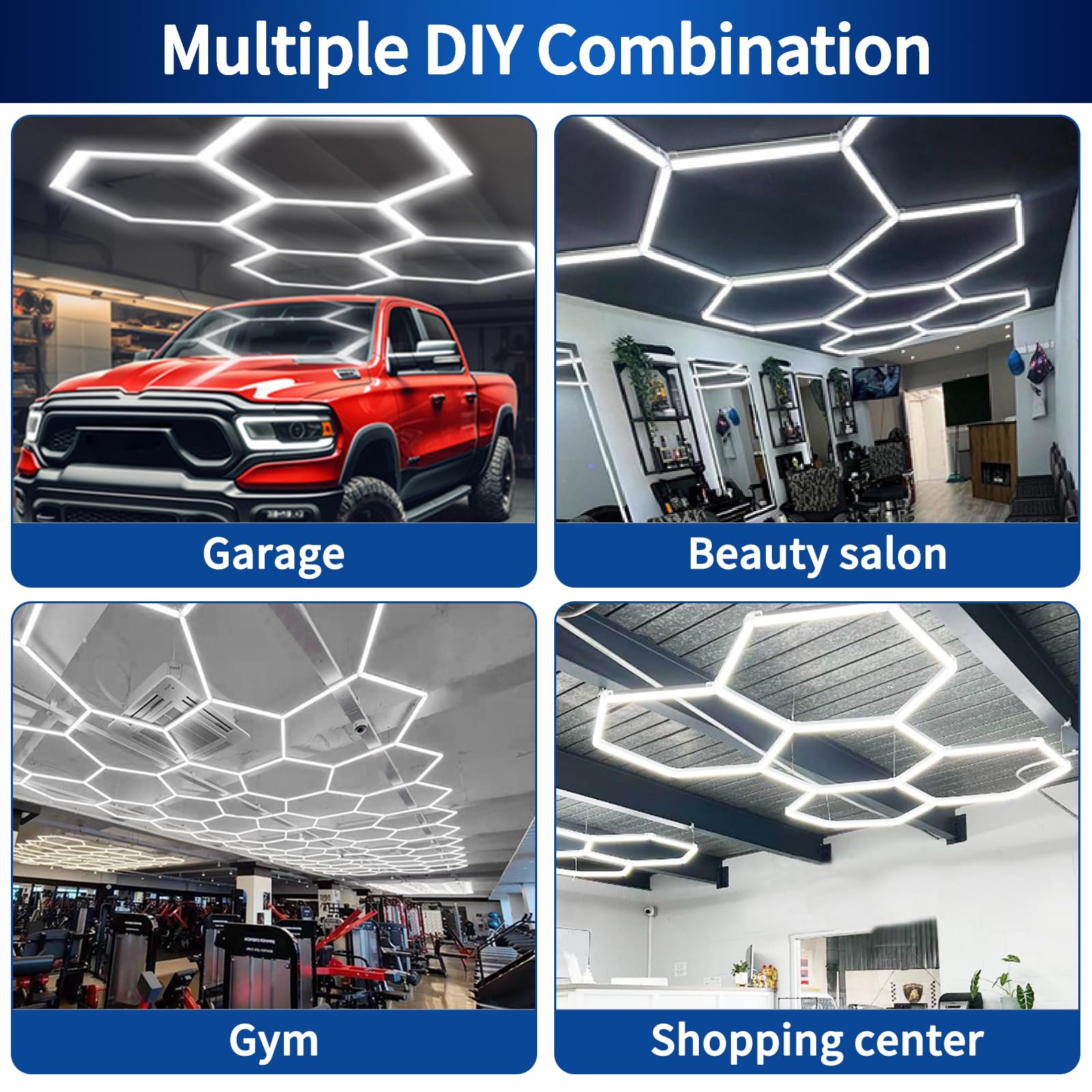 Zheedale Hexagon Garage Lights, Higher Brightness Lumens Honeycomb Hex Led Light 5 Grid for Garage, Auto Beauty Shop, Car Detailing Shop, Workshop, Basement, 3 Year Warranty