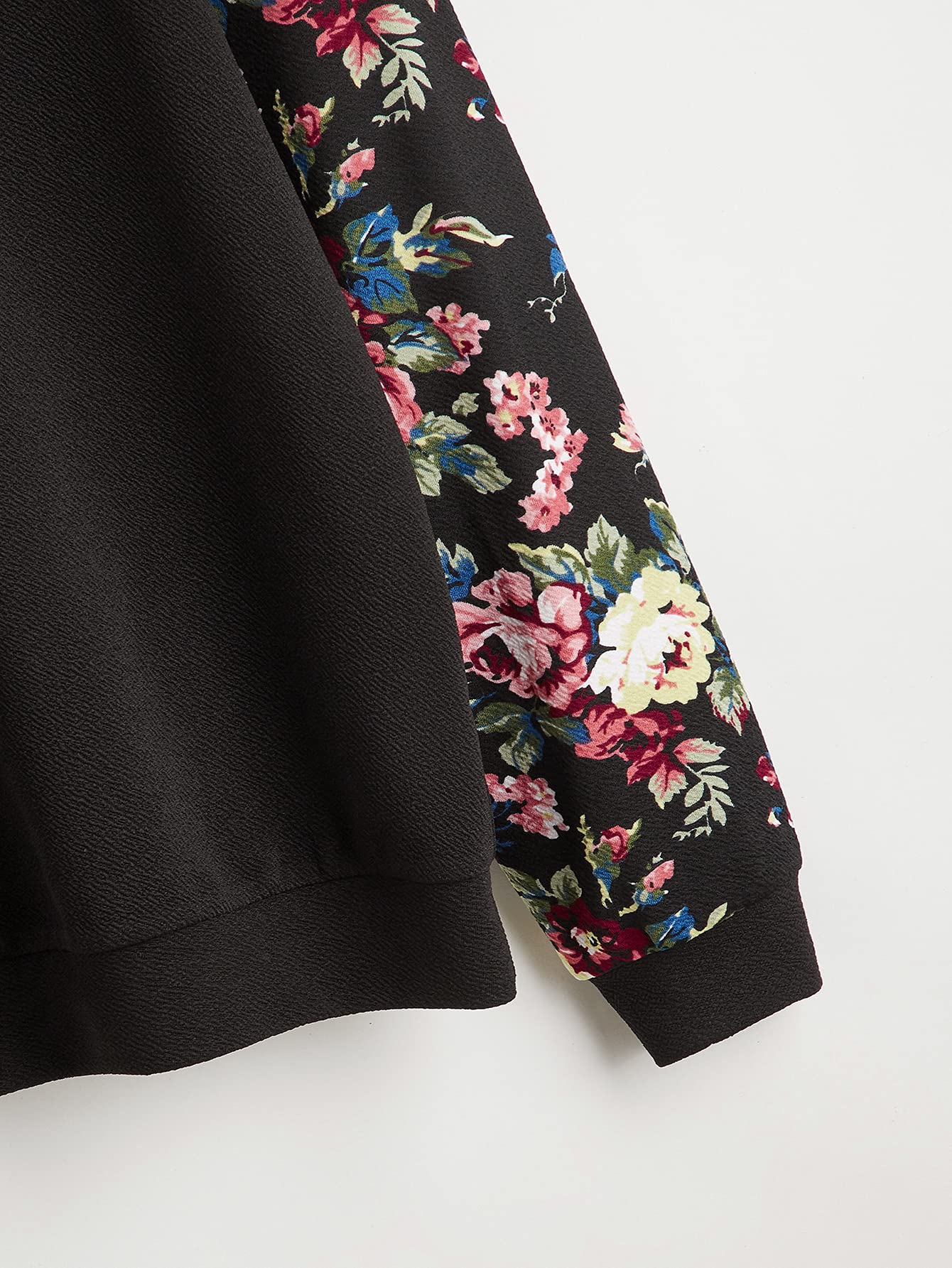 Romwe Women's Plus Size Floral Print Raglan Long Sleeve Pullover Sweatshirts Black 3XL